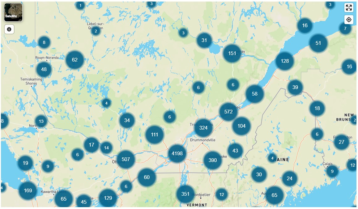 Carte des bornes de recharge au Québec – Circuit électrique provincial